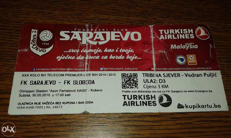 Ulaznica Sarajevo - Sloboda - Stare ulaznice - OLX.ba