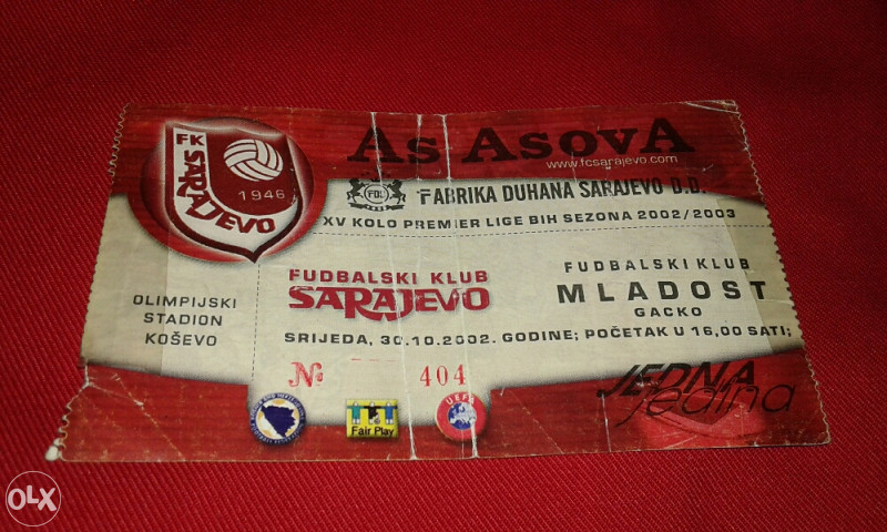 Ulaznica Sarajevo - Mladost Gacko - Stare ulaznice - OLX.ba